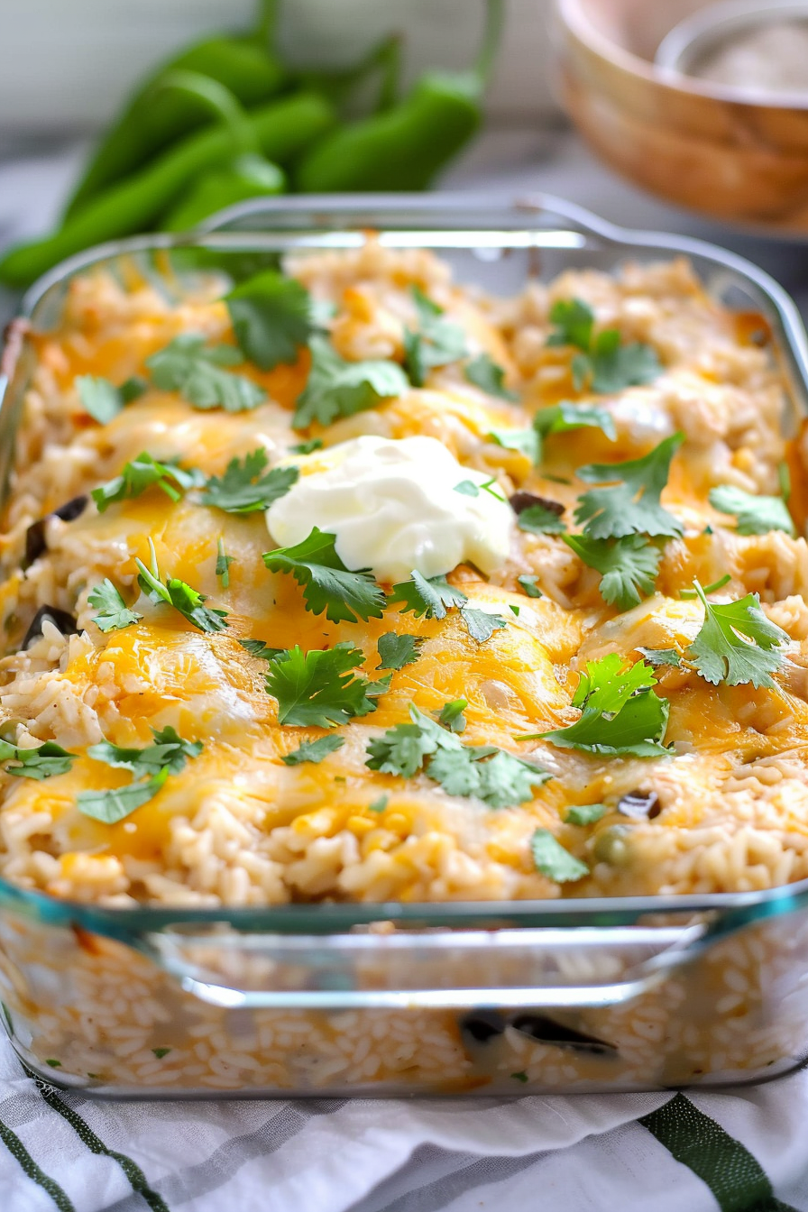 Cheesy Poblano Rice Bake - An Organized Chaos