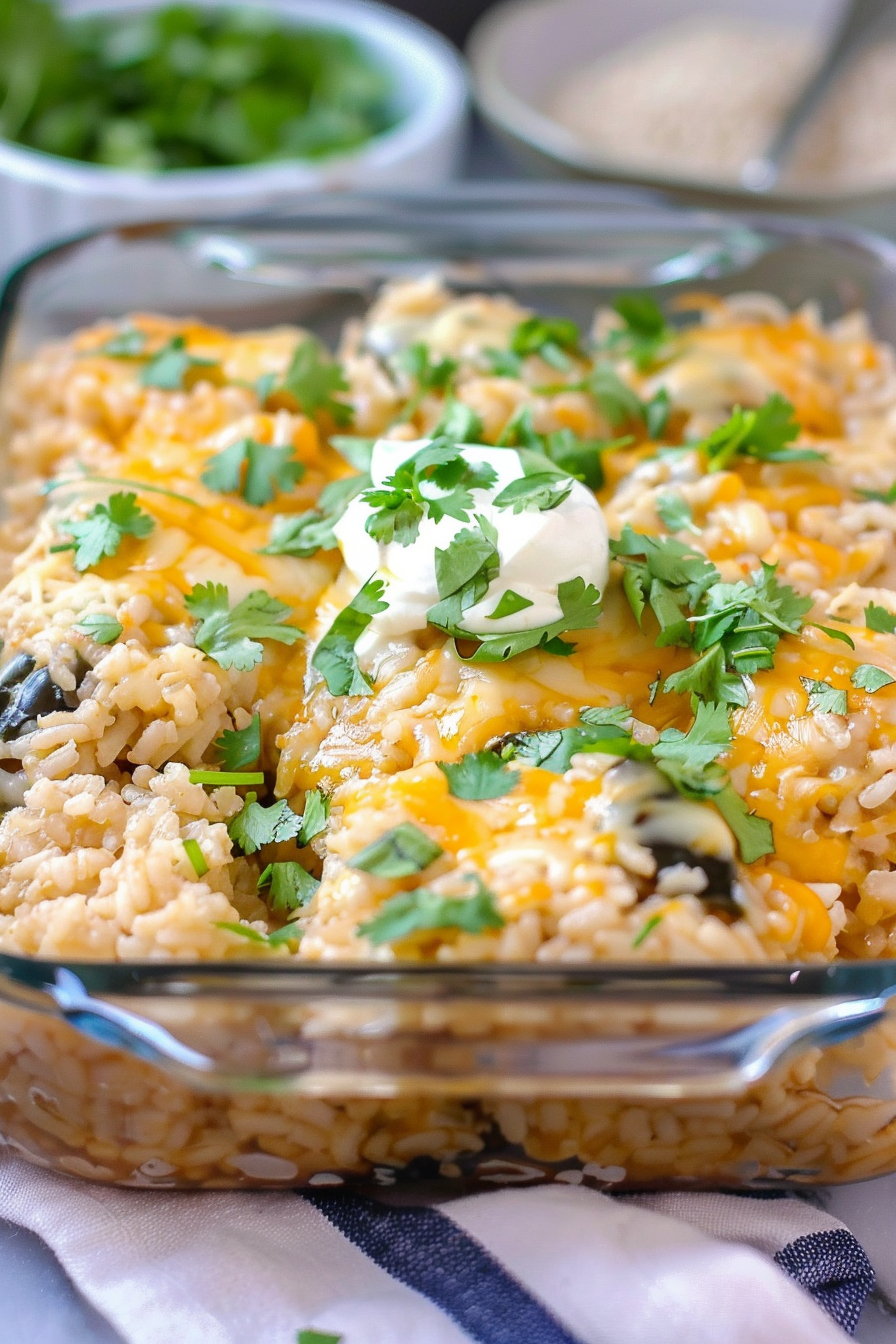 Cheesy Poblano Rice Bake - An Organized Chaos