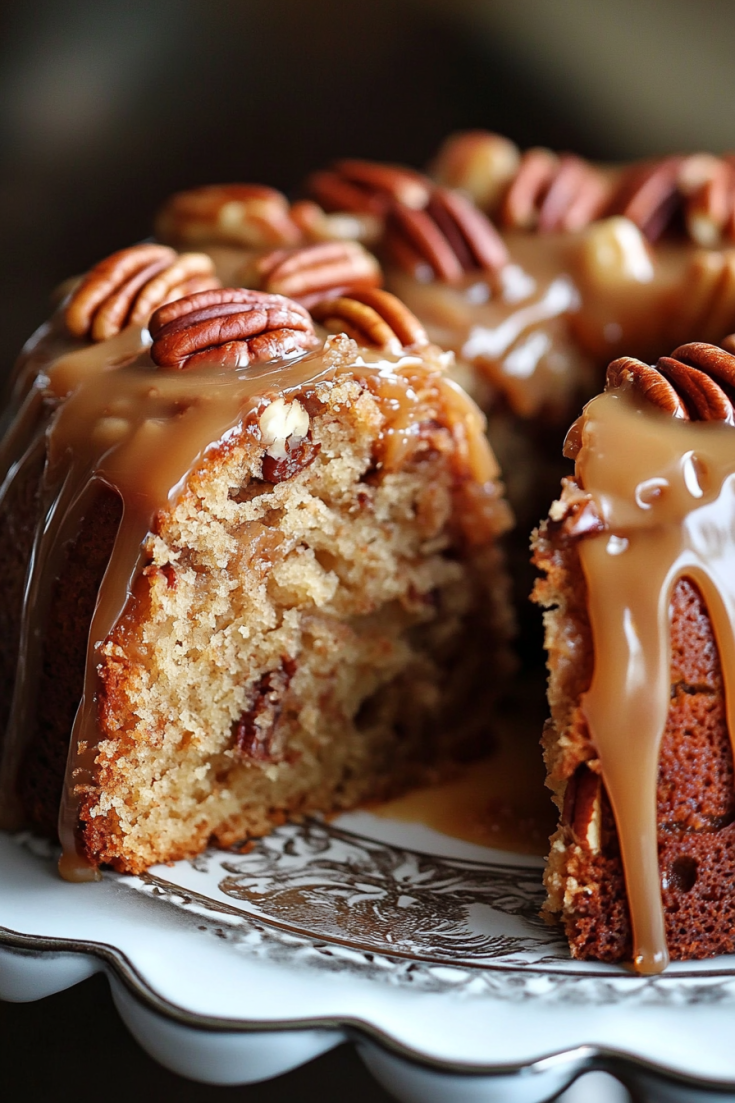 Apple Pecan Cake With Caramel Glaze - An Organized Chaos