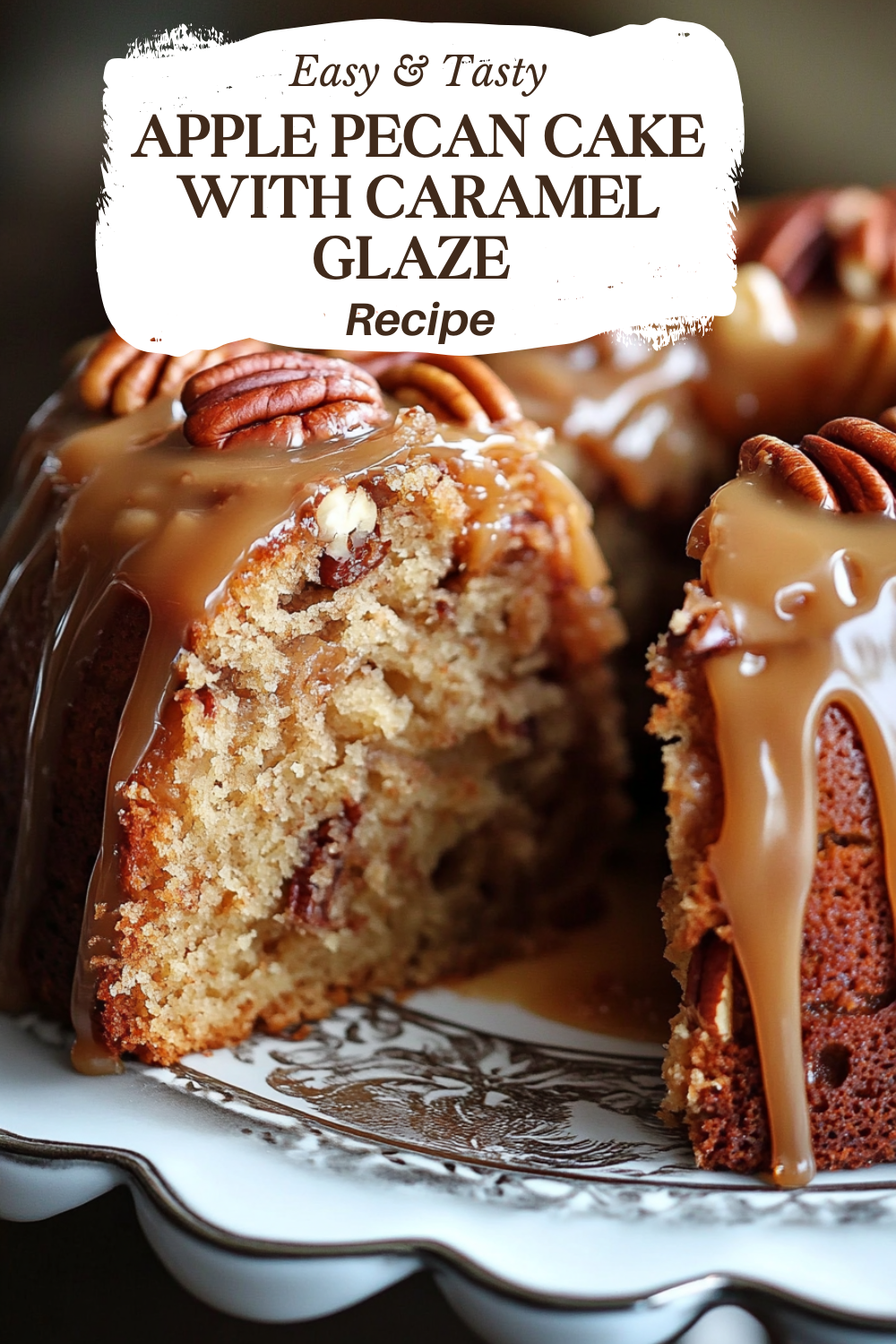 Apple Pecan Cake With Caramel Glaze - An Organized Chaos