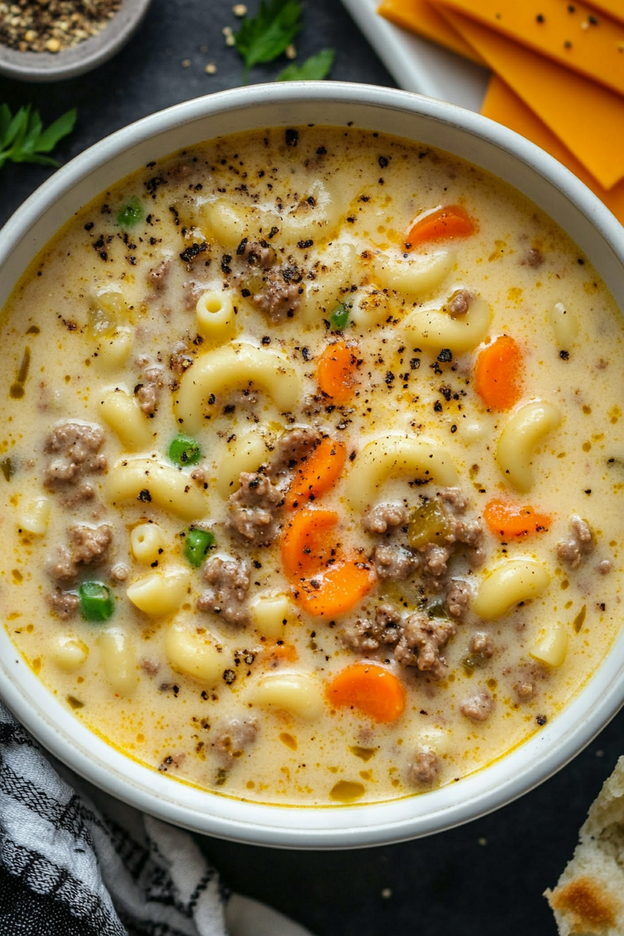 One Pot Macaroni Cheeseburger Soup - An Organized Chaos