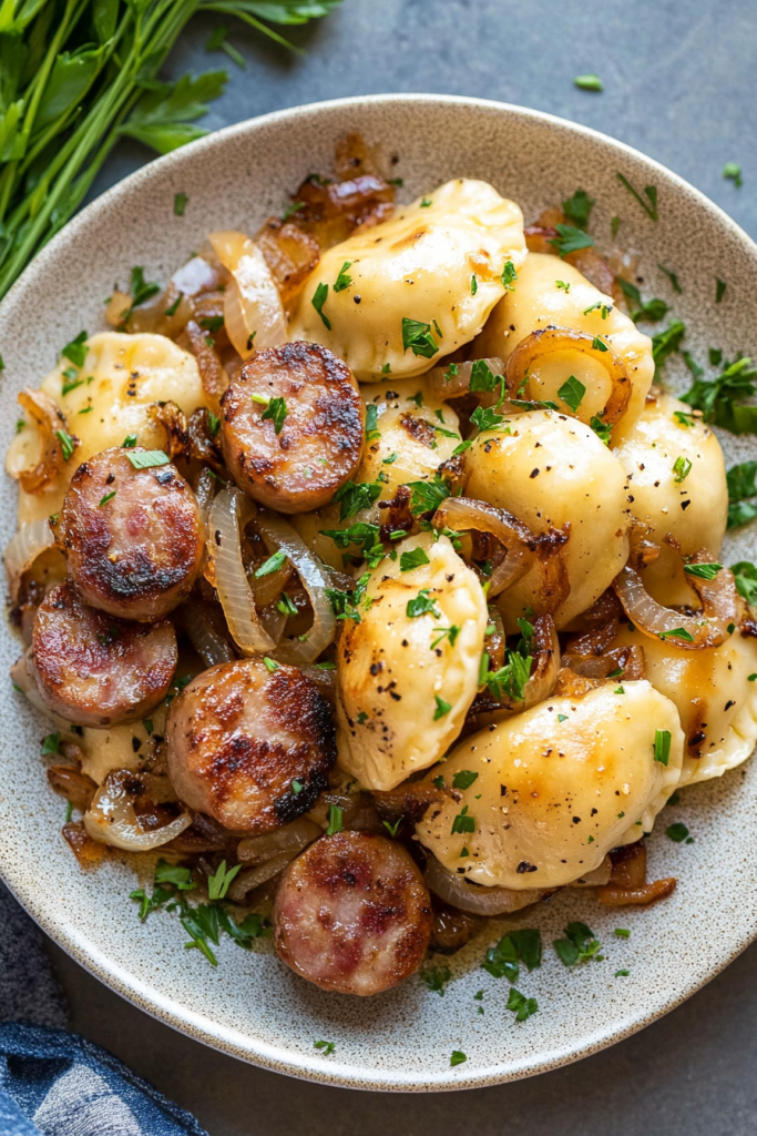 Classic Perogies and Sausage Skillet - An Organized Chaos