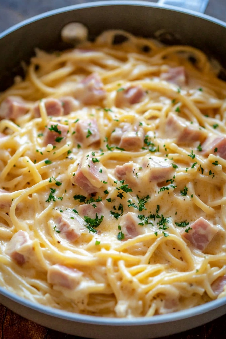 Creamy Ham & Cheese Spaghetti - An Organized Chaos