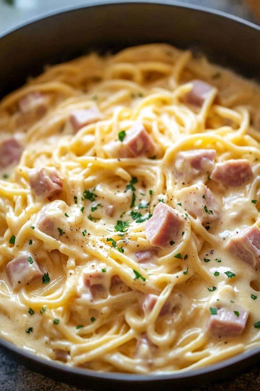 Creamy Ham & Cheese Spaghetti - An Organized Chaos