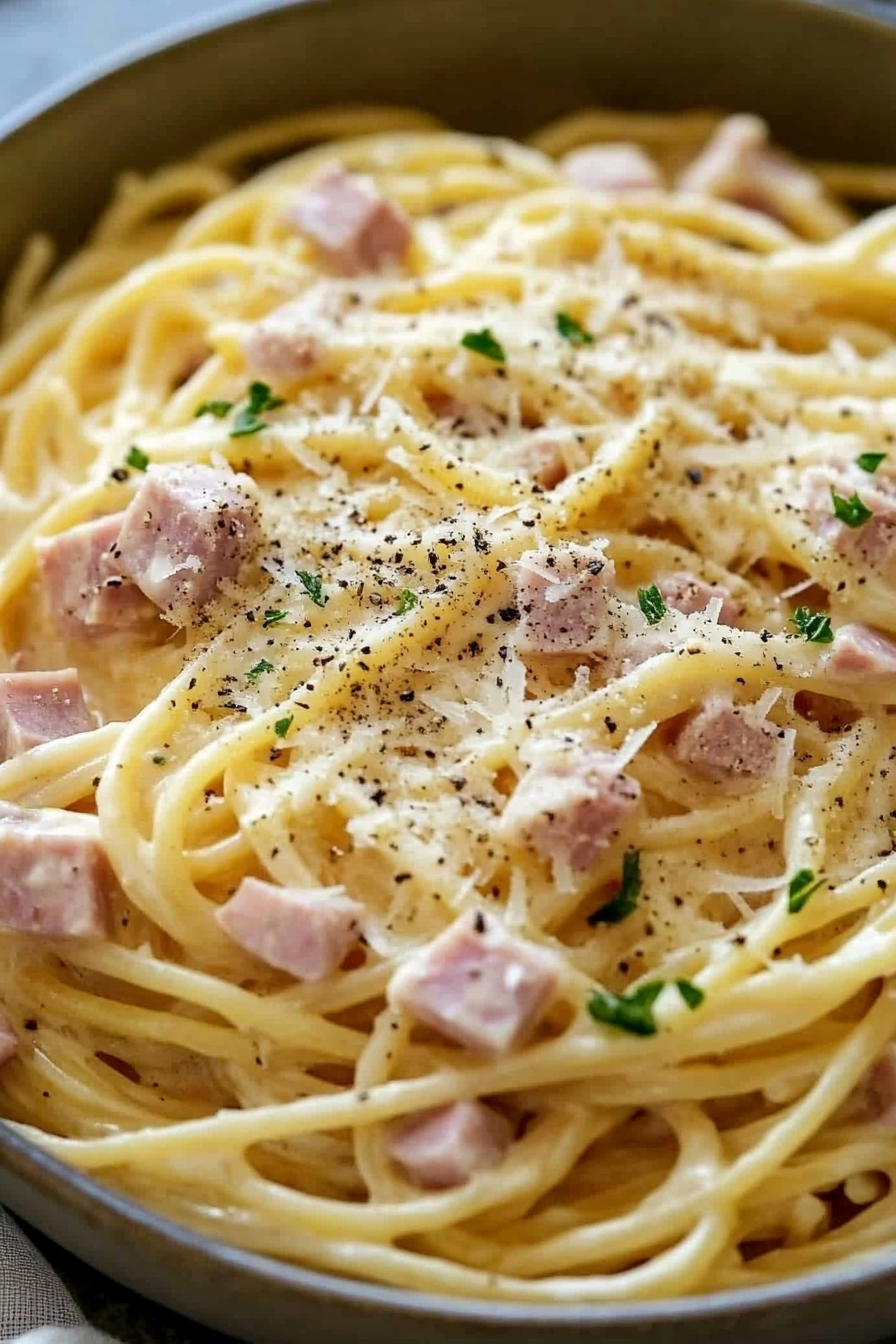 Creamy Ham & Cheese Spaghetti - An Organized Chaos