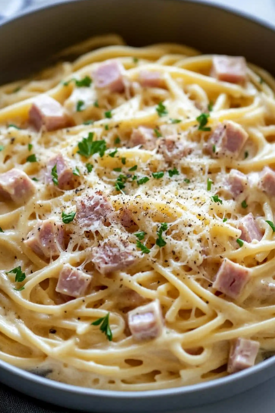 Creamy Ham & Cheese Spaghetti - An Organized Chaos