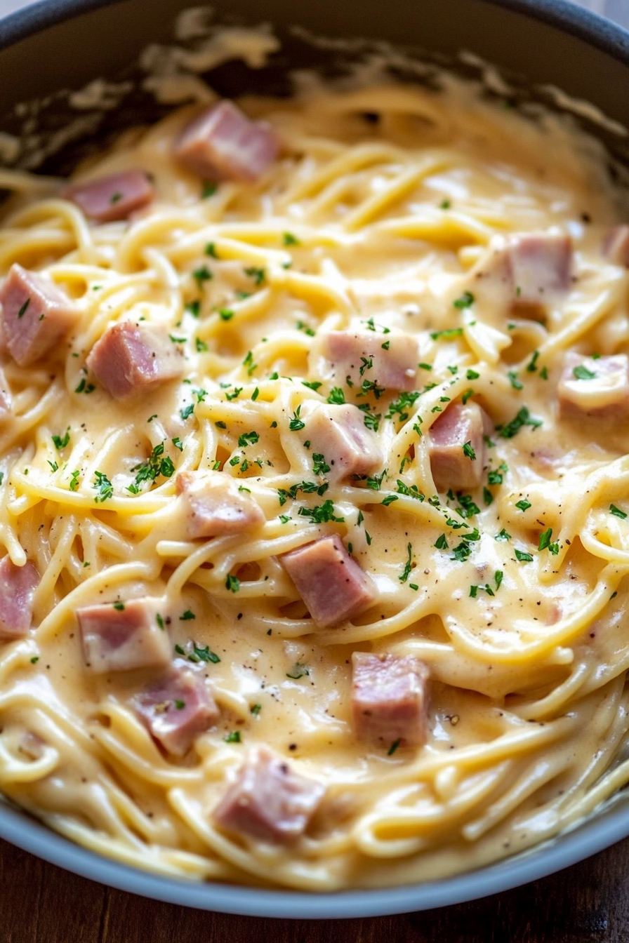 Creamy Ham & Cheese Spaghetti - An Organized Chaos
