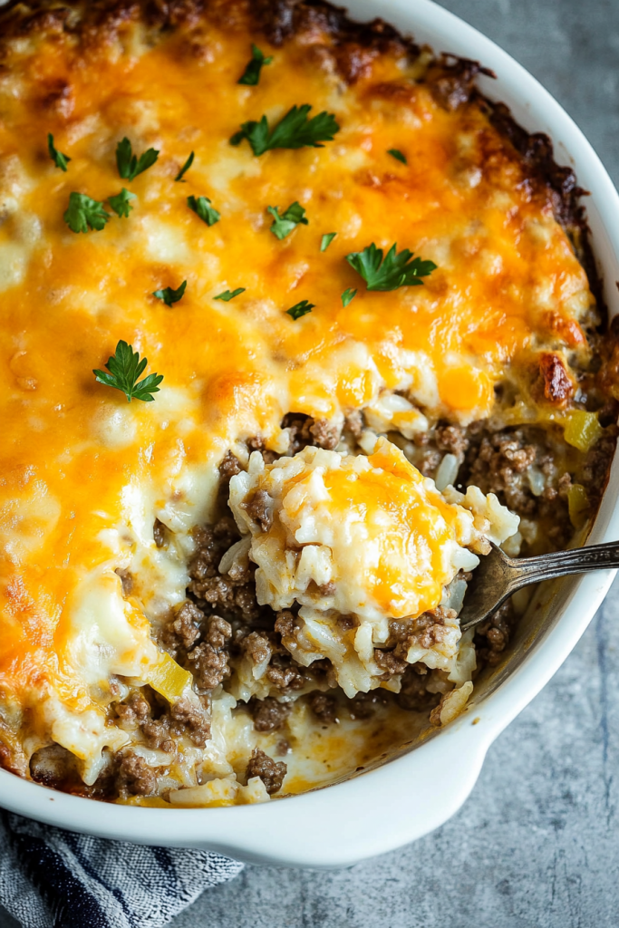 Cheesy Ground Beef and Rice Casserole - An Organized Chaos