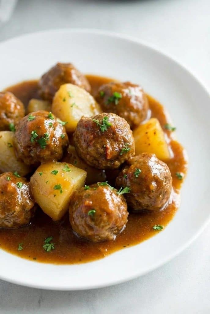 Slow Cooker Meatball and Potato Stew - An Organized Chaos