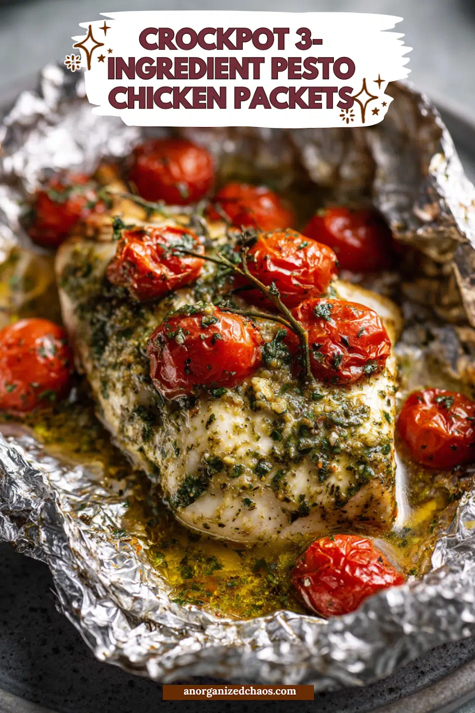 Slow Cooker 3-Ingredient Pesto Chicken Packets - An Organized Chaos