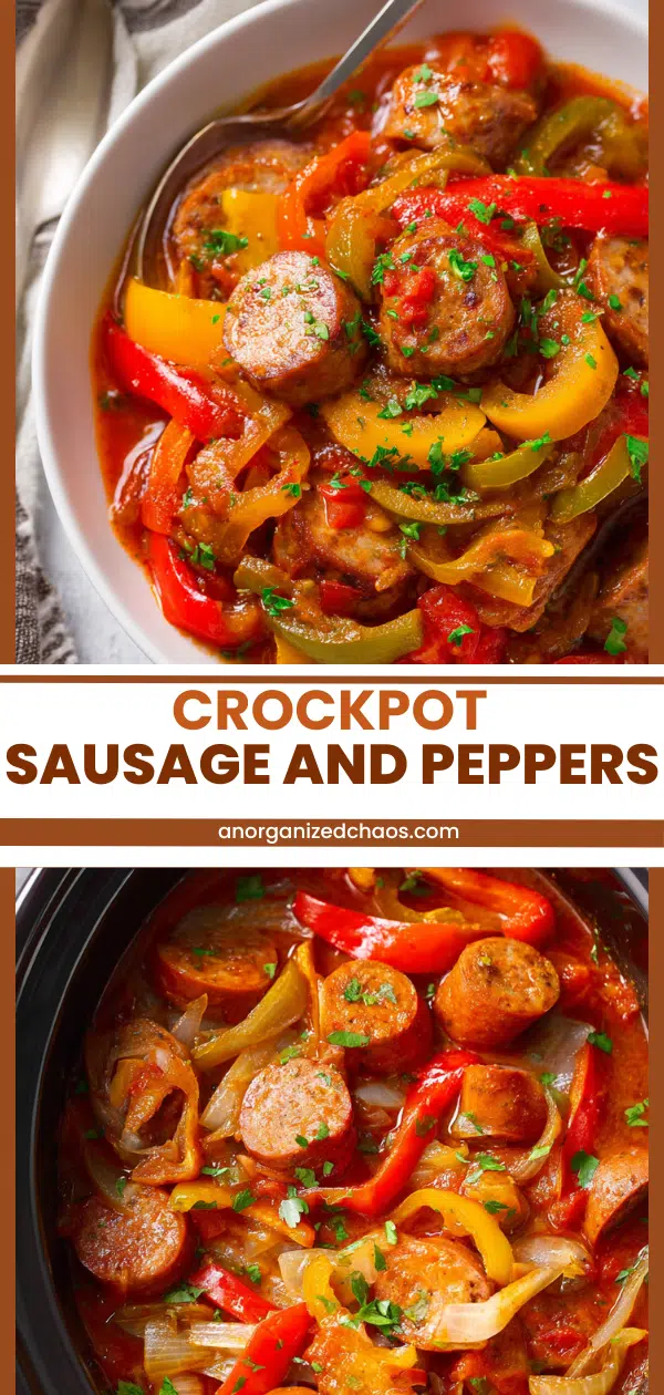 Crockpot 3-Ingredient Sausage and Peppers - An Organized Chaos
