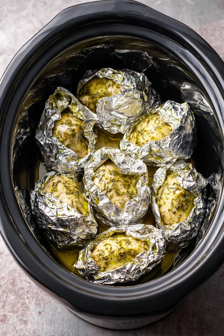 Slow Cooker 3-Ingredient Pesto Chicken Packets - An Organized Chaos